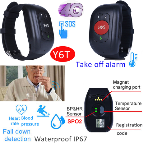 4G/LTE Body Temperature Elderly healthcare GPS Bracelet Tracker Y6T ...