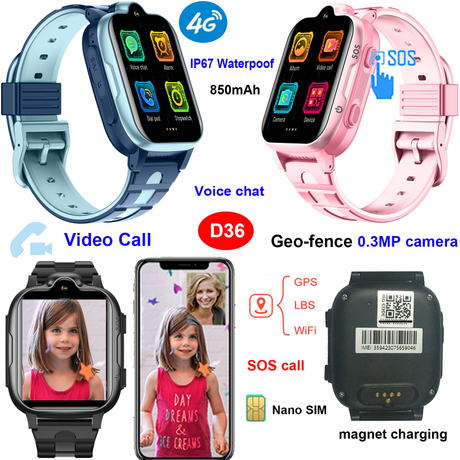 New Developed IP67 Waterproof LTE Child Tracker GPS Smart Watch D36 ...